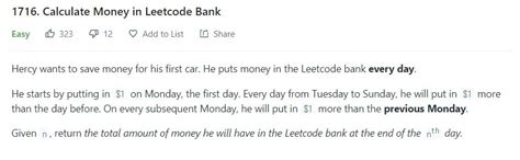 Leetcode리트코드 1716 Calculate Money In Leetcode Bankpython 민석강