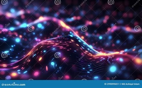 3d Rendering Of Abstract Particles Wave With Depth Of Field And Bokeh