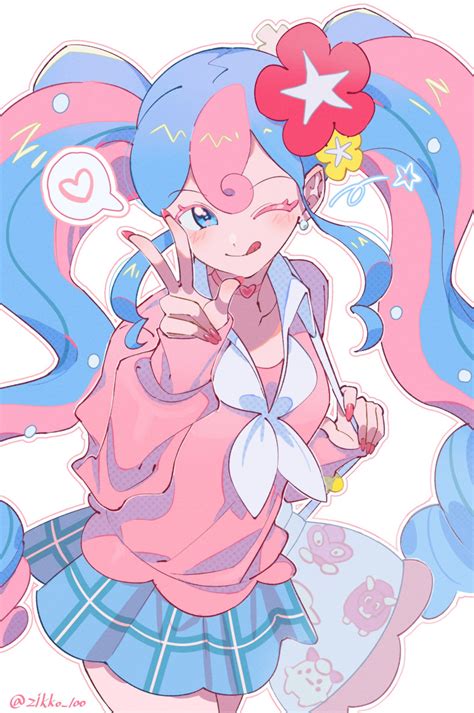 Safebooru 1girl Bag Blue Skirt Bull Sprite Pokemon Cardigan Choker Clefairy Sprite Pokemon