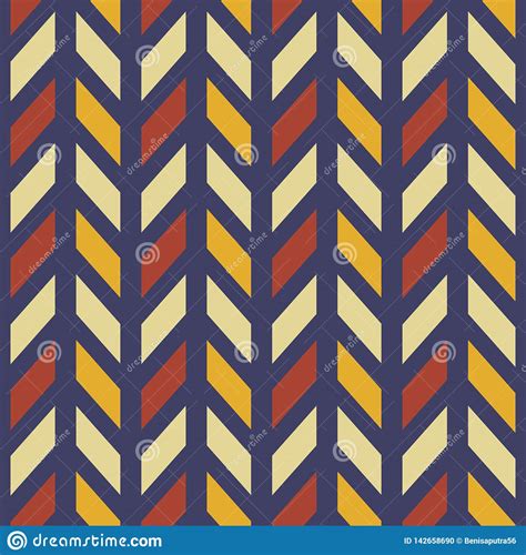 Vintage Retro Style Geometric Chevron Zigzag Seamless Pattern In Red Yellow Navy Color For