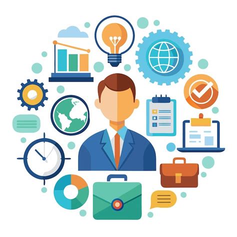 Businessman With Briefcase And Icons Representing Business And Workflow Premium Ai Generated