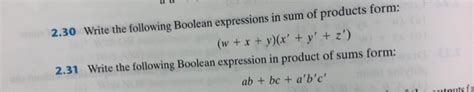 solved 2 30 write the following boolean expressions in sum