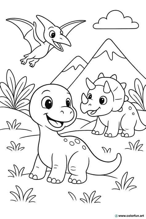 Dibujo Para Colorear De Un Bebé Dinosaurio Y Sus Amigos Descargar O Imprimir De Forma Gratuita