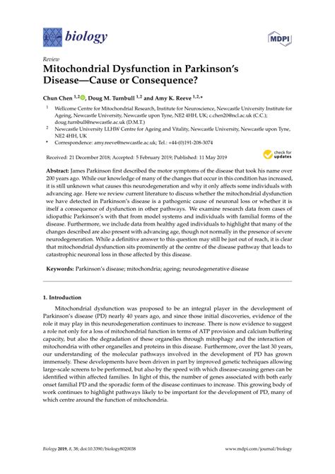 Pdf Mitochondrial Dysfunction In Parkinsons Disease—cause Or