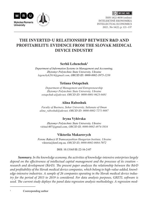 Pdf The Inverted U Relationship Between Randd And Profitability