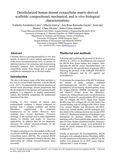 Pdf Decellularized Human Dermal Extracellular Matrix Derived