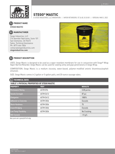 Stego Mastic Data Sheet Pdf Building Engineering Materials