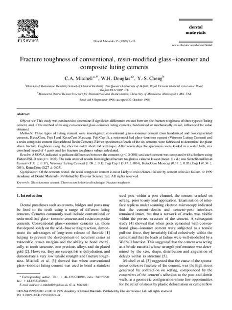 Pdf Fracture Toughness Of Conventional Resin Modified Glass Ionomer And Composite Luting