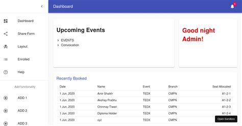 admin dashboard codesandbox