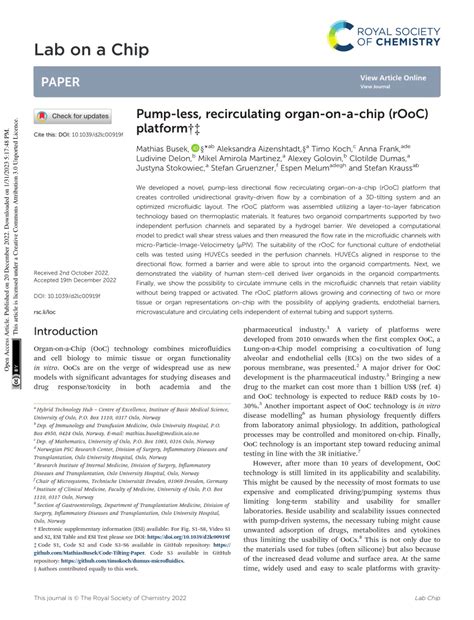 Pdf Pump Less Recirculating Organ On A Chip Rooc Platform