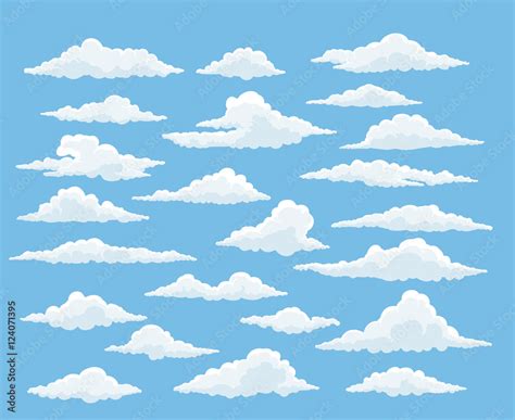 Cartoon Cloud Vector Set Blue Sky With White Clouds Stock Vector