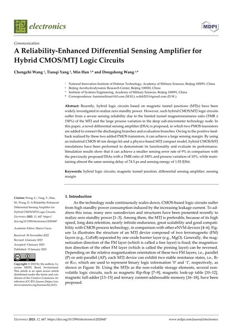 Pdf A Reliability Enhanced Differential Sensing Amplifier For Hybrid Cmos Mtj Logic Circuits