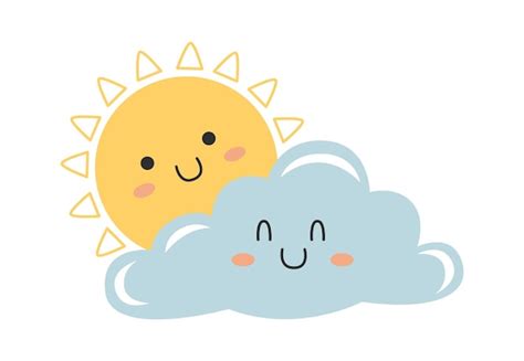 Premium Vector Sun Behind Clouds Partly Cloudy Weather Characters