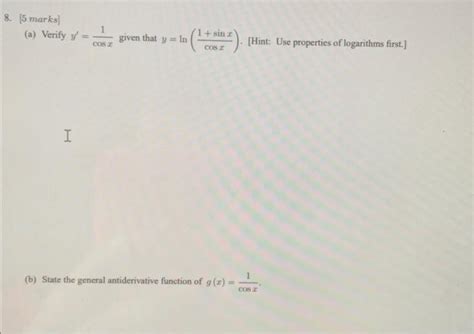 solved [5 marks] a verify y′ cosx1 given that