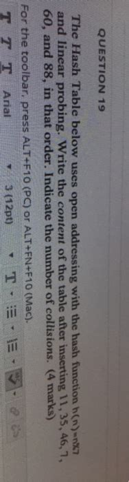 Solved Question 19 The Hash Table Below Uses Open Addressing