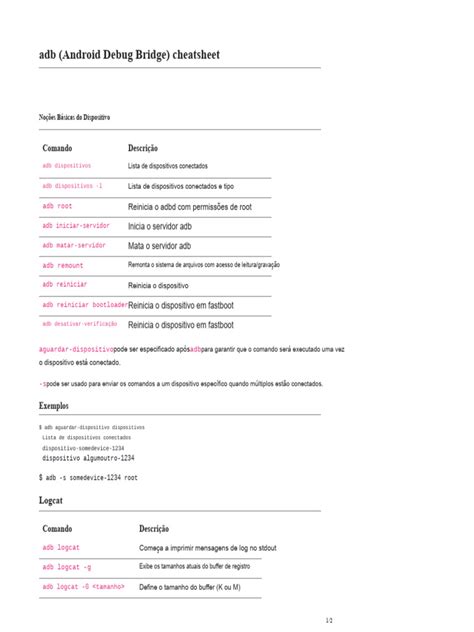 Cheatsheet Adb Comandos Essenciais Pdf Shell Informática