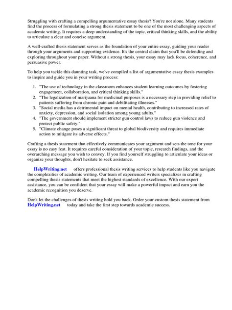 Argumentative Essay Thesis Examples Pdf Essays Argument