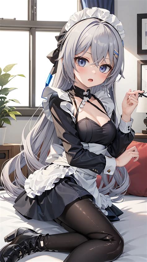 Anime Girl In Maid Outfit Sitting On Bed With A Cigarette Seaart Ai