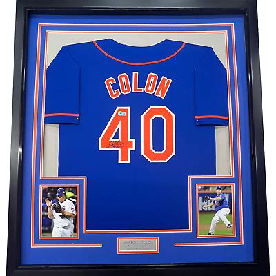 Framed Autographedsigned Bartolo Colon 33x42 New York Blue Jersey Bas