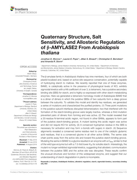 Pdf Quaternary Structure Salt Sensitivity And Allosteric Regulation