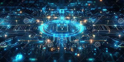 Futuristic Information Security Concept Digital Lock Glowing Circuits