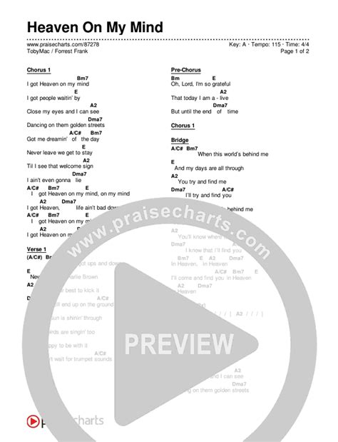 Heaven On My Mind Chords Pdf Tobymac Forrest Frank Praisecharts