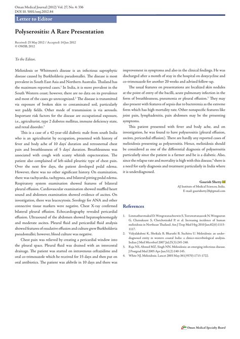 Pdf Polyserositis A Rare Presentation