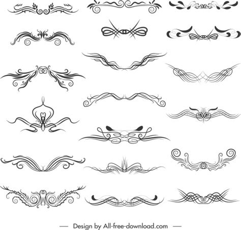 Document Decorative Elements Elegant Symmetrical Curves Sketch Vectors