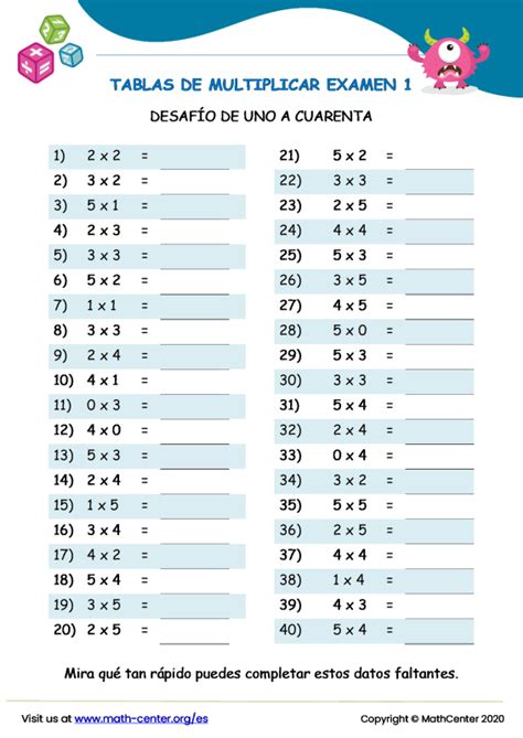 Examen De Tablas De Multiplicar