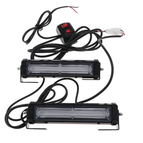 Merishopp Pair Universal Car Grill Flashing Cob Led Light Bar With Switch Kit Red And Blue