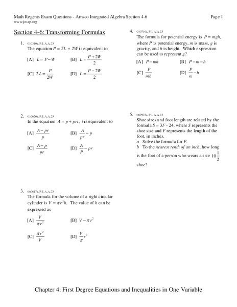 Transforming Formulas Worksheet For 7th 12th Grade Lesson Planet
