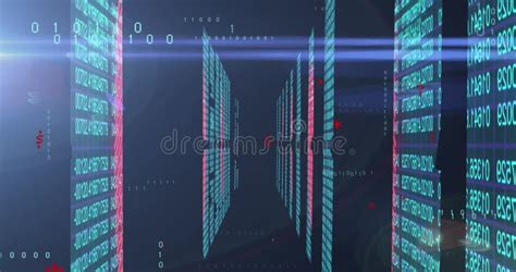 Animation Of Binary Coding And Data Processing Over Light Spots Stock