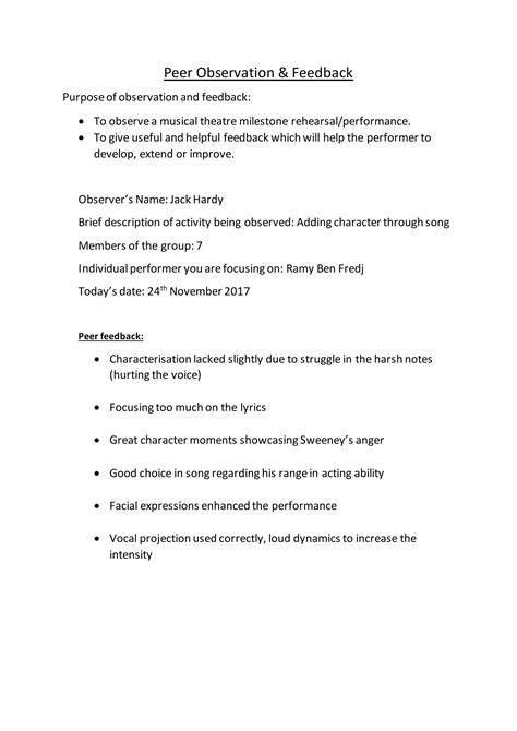 peer observation sheet jack sweeney todd docx