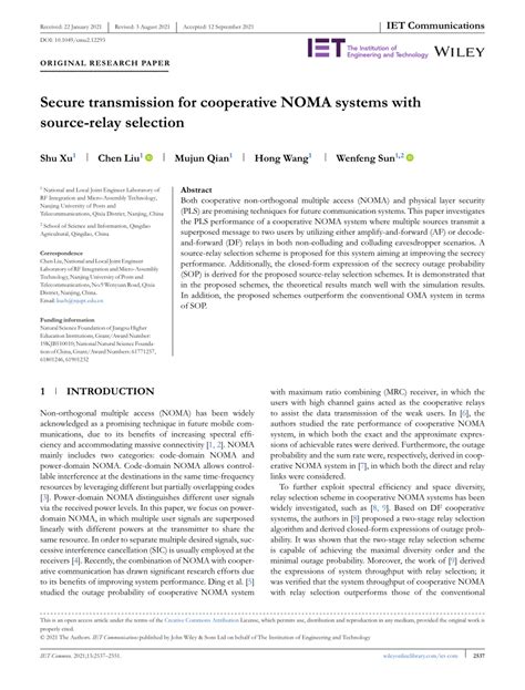 Pdf Secure Transmission For Cooperative Noma Systems With Source