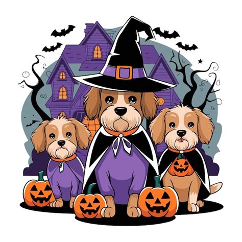 Premium Vector Adorable Halloween Pups Spooky Dogs In Costume With