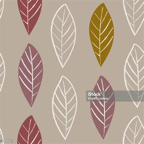 단순한 선 윤곽선의 수직 이음새가 없는 패턴은 나뭇잎을 양식화했습니다 밝은 회색 배경에 흙빛의 현대적인 패턴 벽지 가정용 섬유 커튼 직물에 대한 기하학적 반복 인쇄 0명에