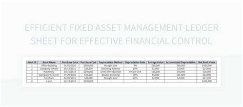 Efficient Fixed Asset Management Ledger Sheet For Effective Financial Control Excel Template