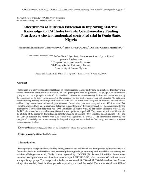 Pdf Effectiveness Of Nutrition Education In Improving Maternal