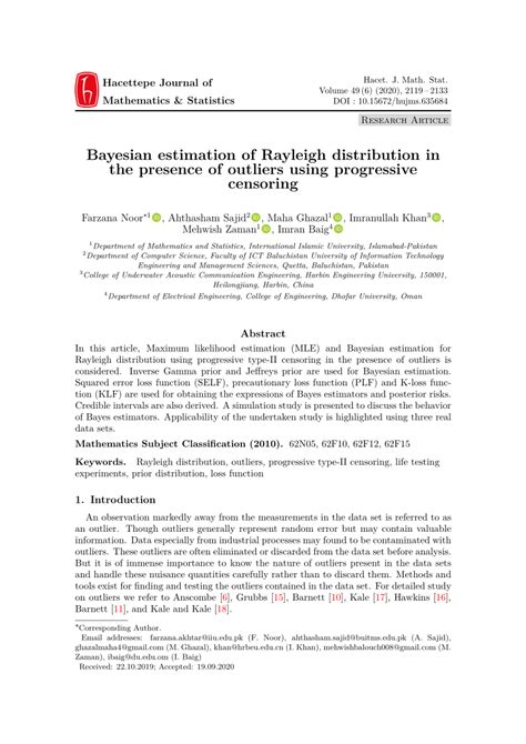 Pdf Bayesian Estimation Of Rayleigh Distribution In The Presence Of Outliers Using Progressive