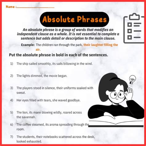 Absolute Phrases Worksheets With Answer Keys Grammar And Writing Practice