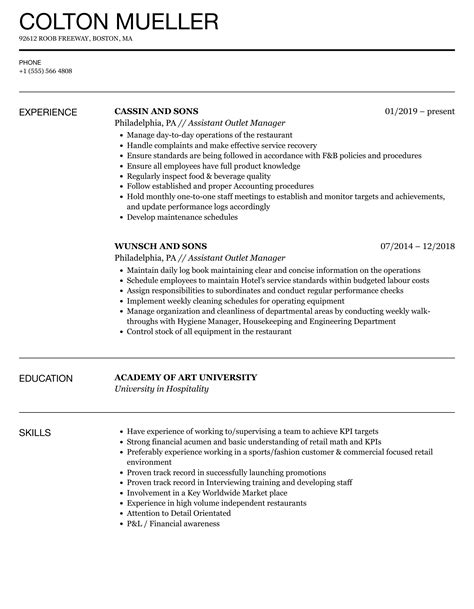 Assistant Outlet Manager Resume Samples Velvet Jobs