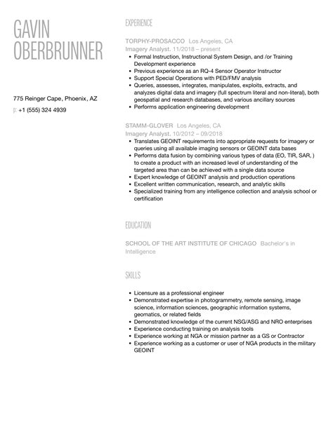 Imagery Analyst Resume Samples Velvet Jobs