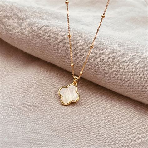 Mother Of Pearl Clover Necklace Womans Evy Designs