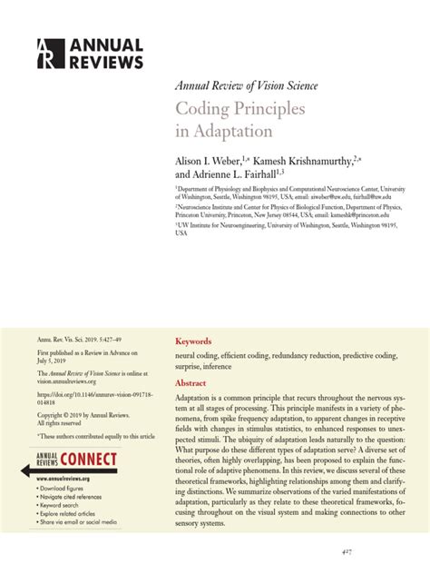 Weber Et Al 2019 Coding Principles In Adaptation Pdf Information