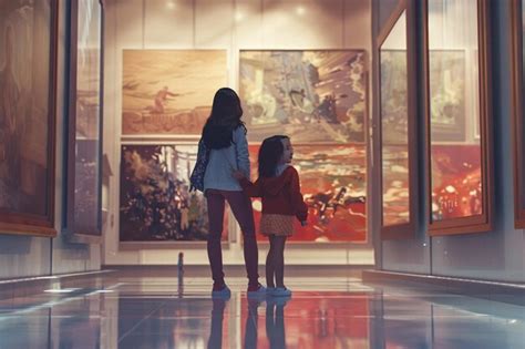 Mother And Daughter Exploring An Art Museum Togeth Premium Ai