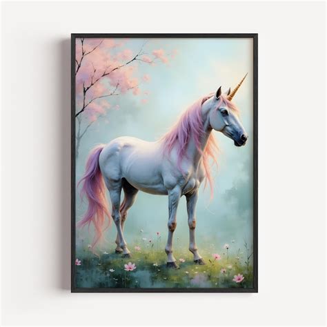 Fantasy Unicorn Printable Wall Art Dreamy Pastel Decor Magical Fairytale Scene Cute Nursery