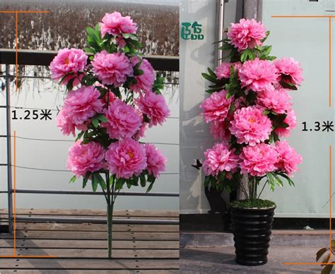 包邮仿真牡丹花落地假花盆栽客厅装饰绿植物假树塑料盆景仿真花树虎窝淘