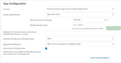 ticket request to disable globalprotect