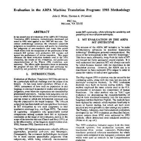 Evaluation In The Arpa Machine Translation Program 1993 Methodology Acl Anthology