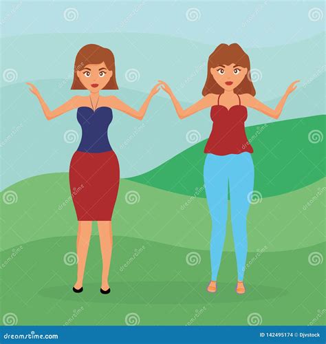 Beautiful And Sensual Women In The Landscape Stock Vector